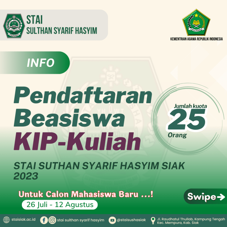 PENDAFTARAN BEASISWA KIP KULIAH TAHUN 2023 - STAI Sulthan Syarif Hasyim Siak Sri Indrapura Riau
